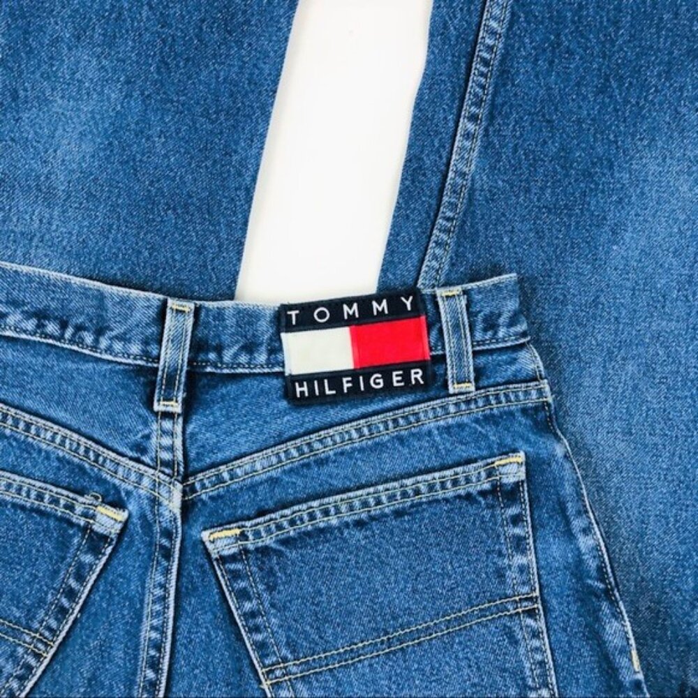 Y2k Tommy Hilfiger Wide Leg Flag Logo Loose Fit Jeans - Gem